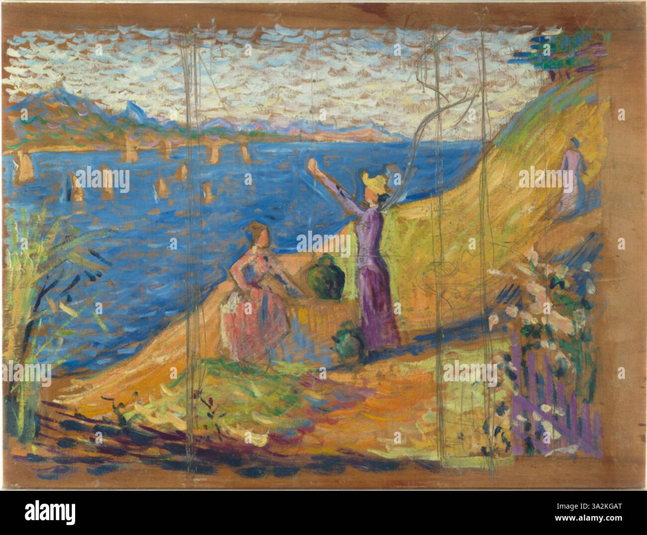 'Femmes au puits. Esquisse I' (1892) by Paul Signac depicts two women ...