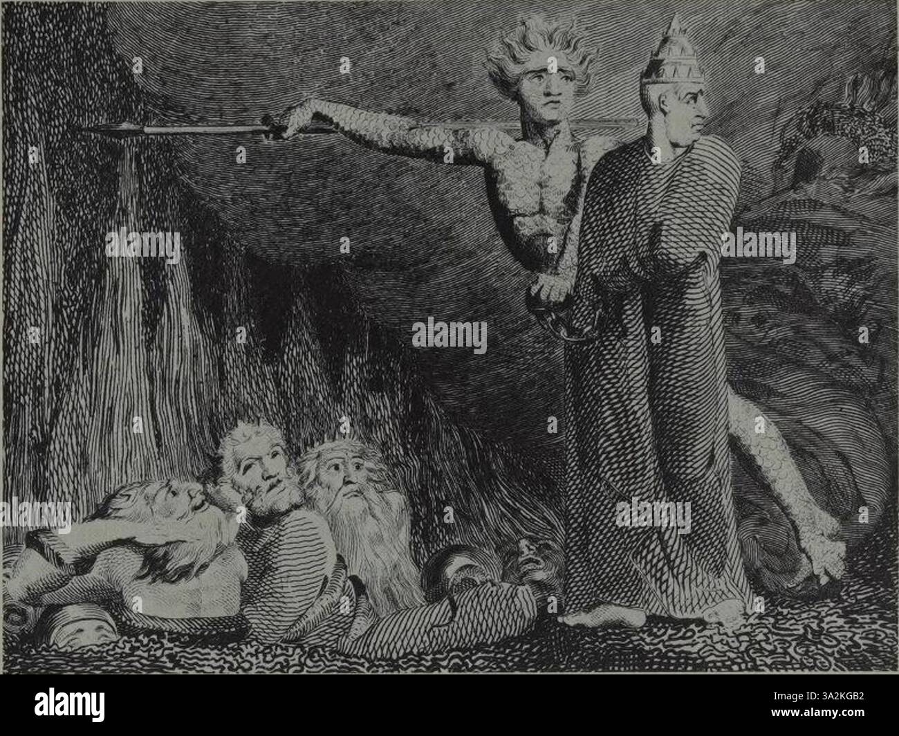 Blake's 323a work features a symbolic allegorical scene, illustrating ...