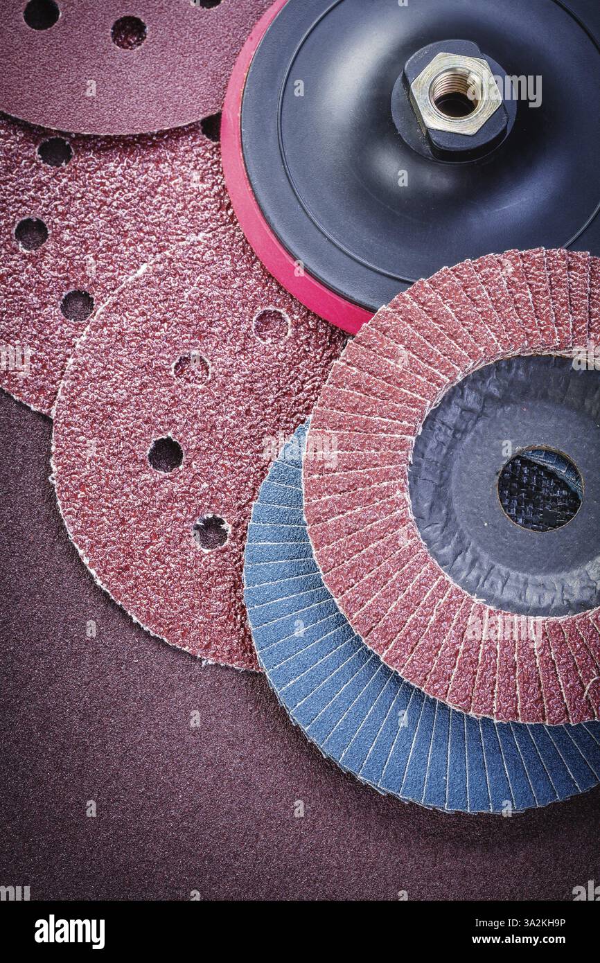 Sanding wheels holder on polishing sheet abrasive tools Stock Photo - Alamy