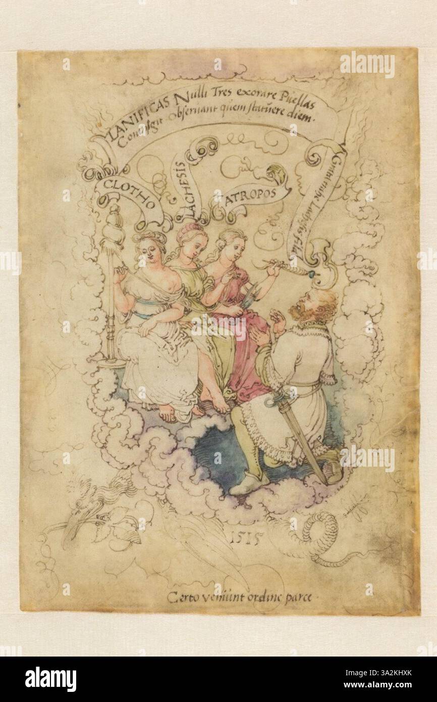 This engraving by Dürer depicts the three Fates—Clotho, Achesis, and ...