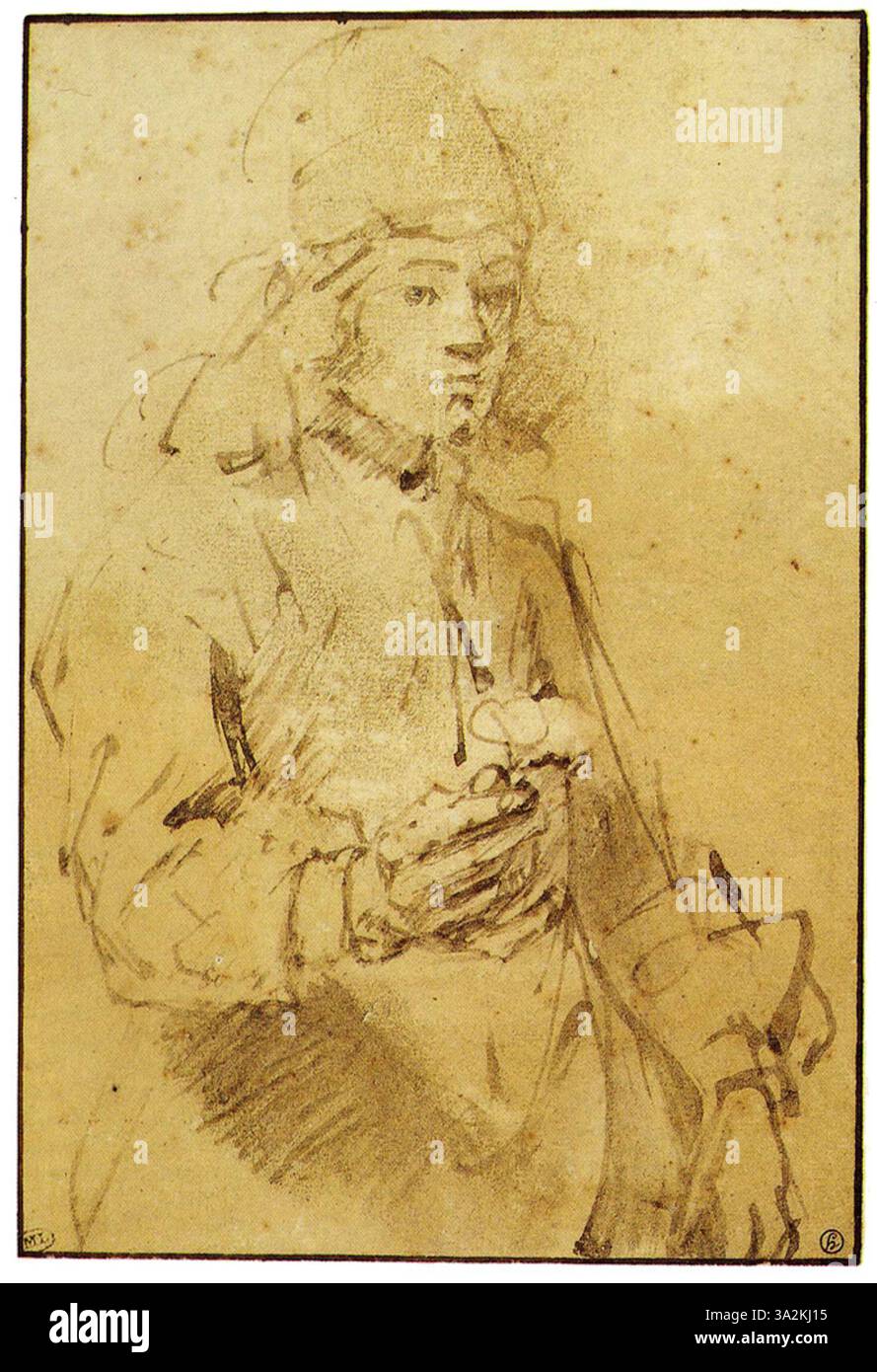 Benesch 1184 portrays a figure illuminated by strong light, which ...