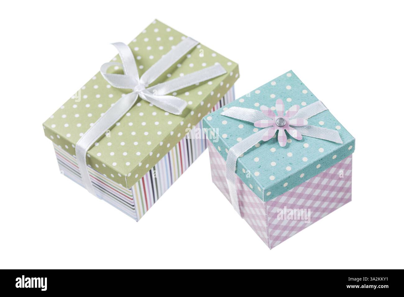 Set of handmade boxed gifts isolated on white Stock Photo - Alamy