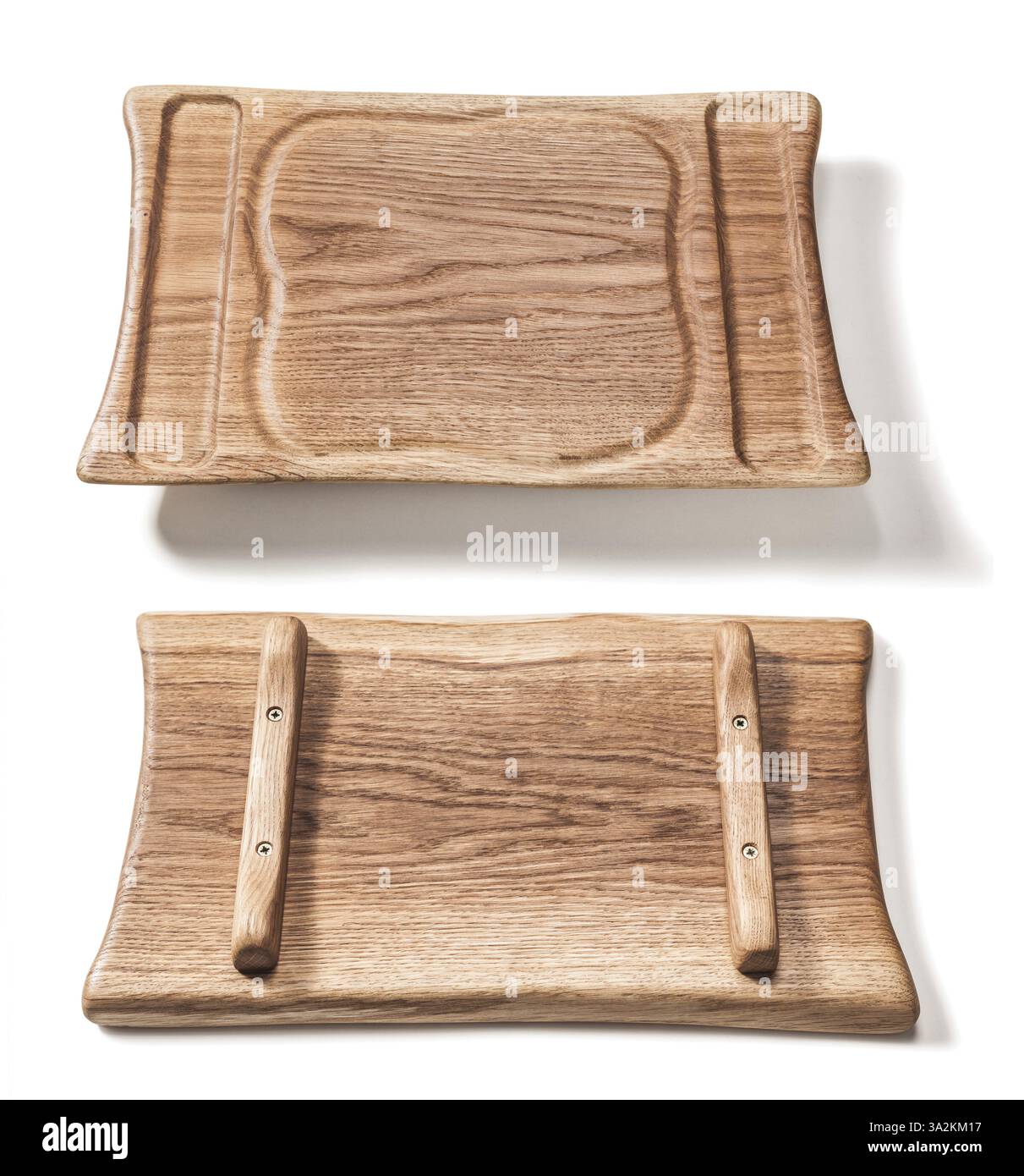 Two Sides Of Oak Wood Steak Boards Isolated Stock Photo - Alamy