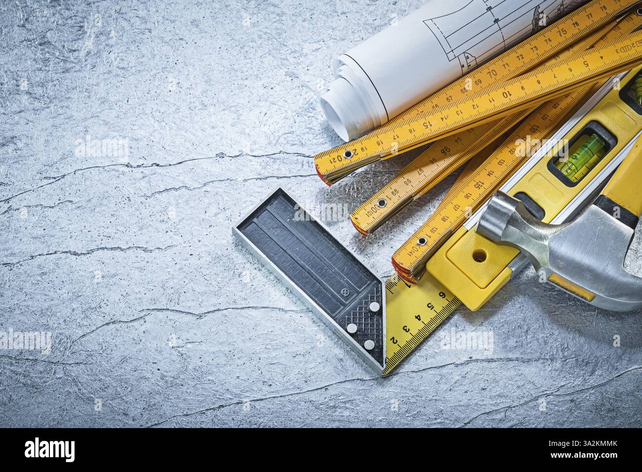 Set of construction tooling on abstract metallic background building ...