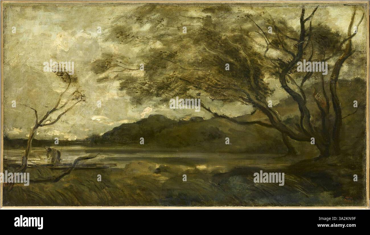This painting by Jean-Baptiste Camille Corot shows trees near a pond ...