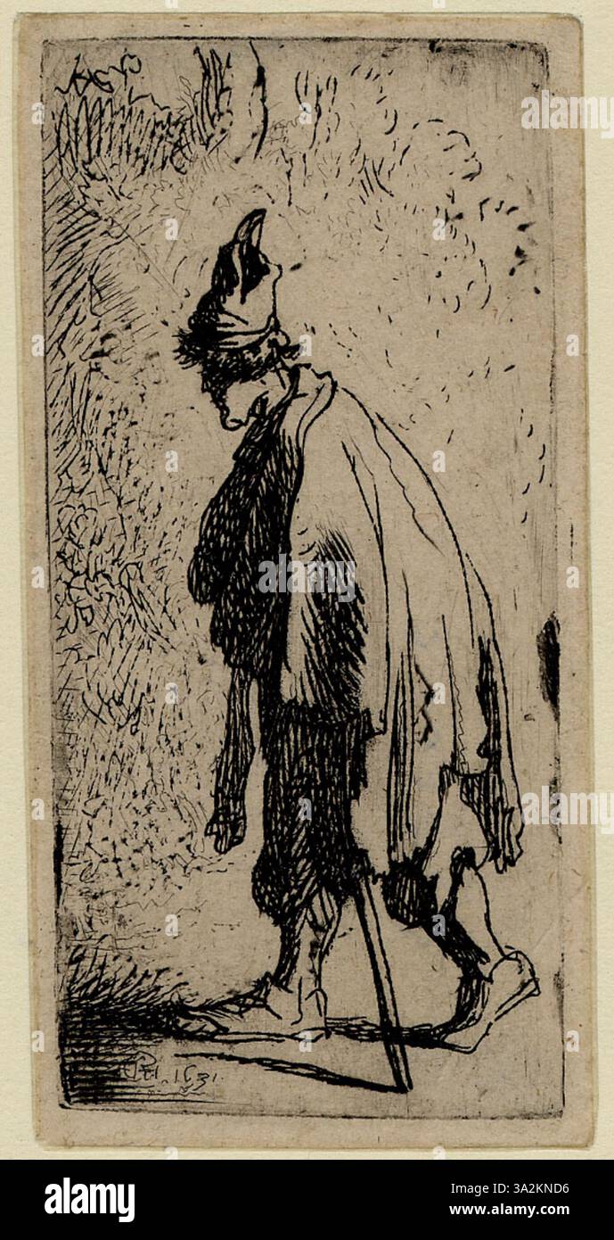 This etching captures a subject in a moment of intense expression ...