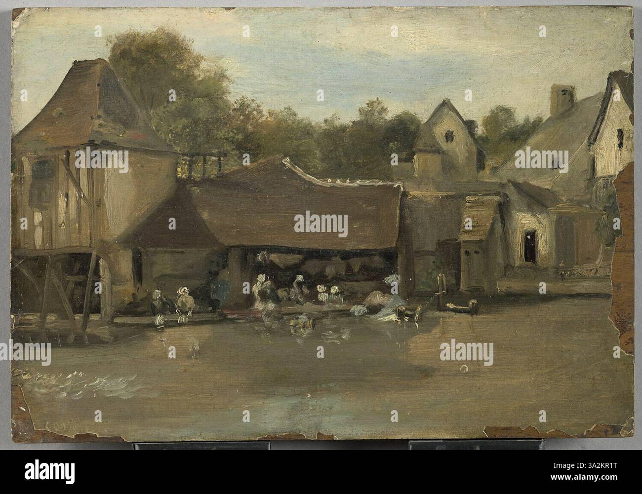 'Le Lavoir' depicts a traditional French washing place, showing women ...