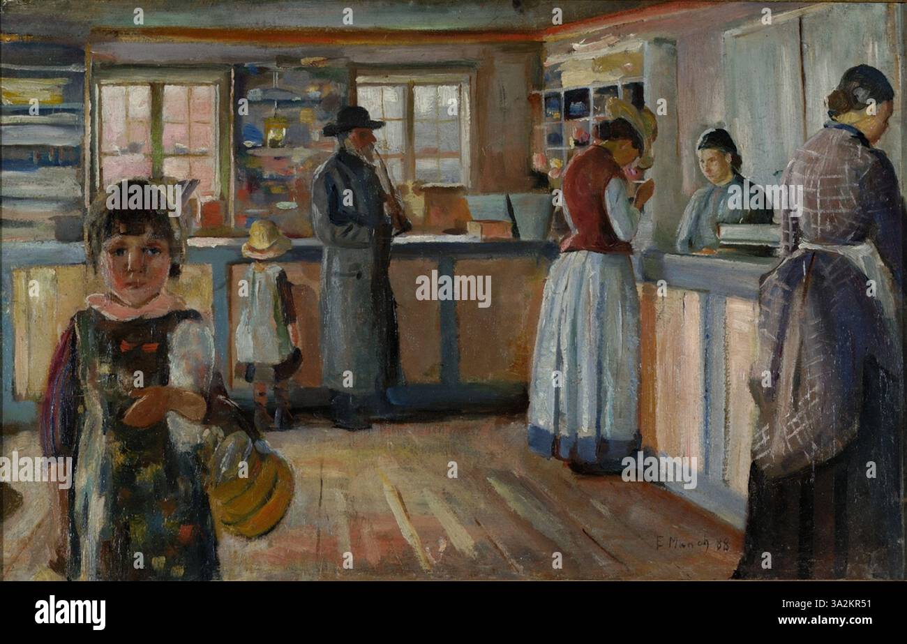 'Vrengen landhandel' by Edvard Munch, painted in 1888, portrays a rural ...