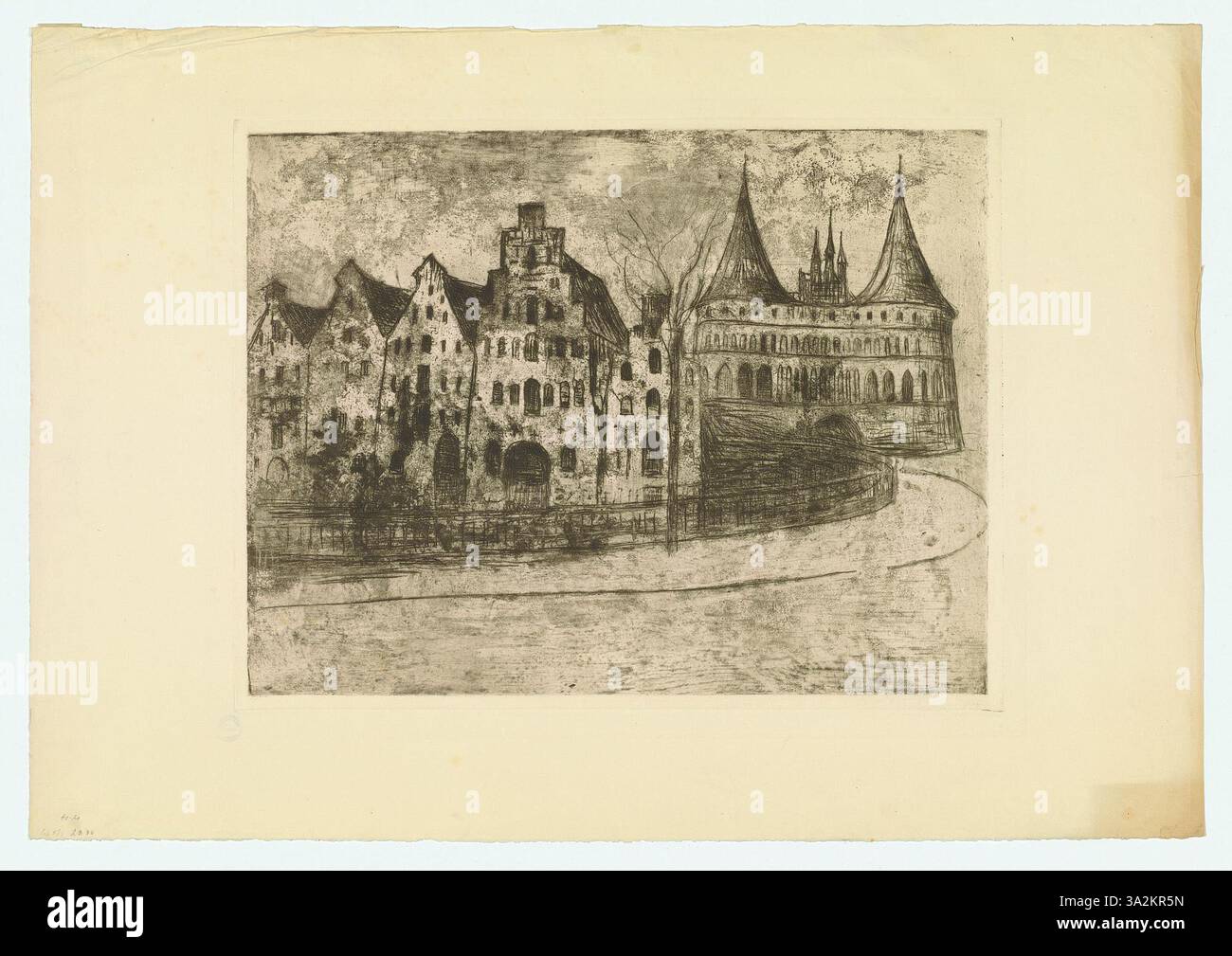 This image portrays a view of Lübeck, capturing its distinctive ...