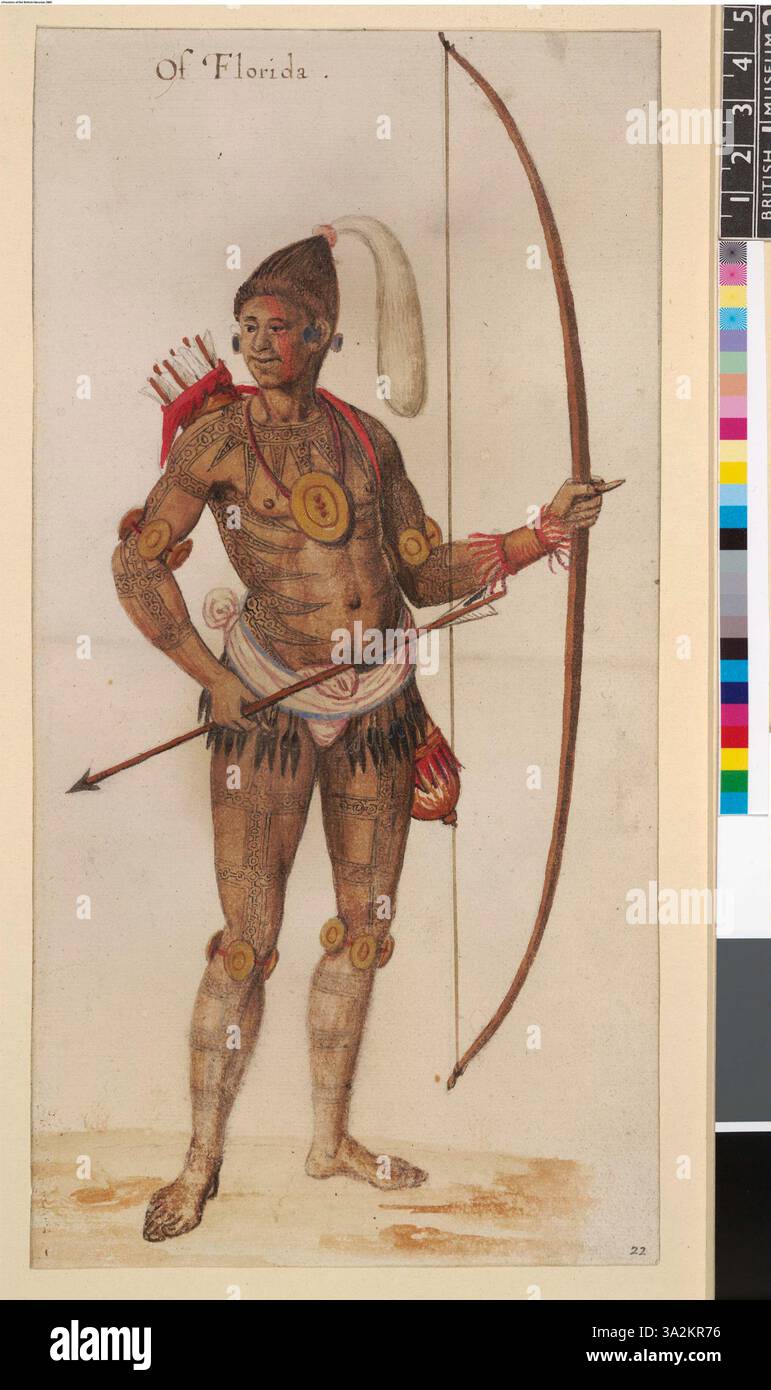 This 1906 illustration by John White portrays a Timucuan chief of ...