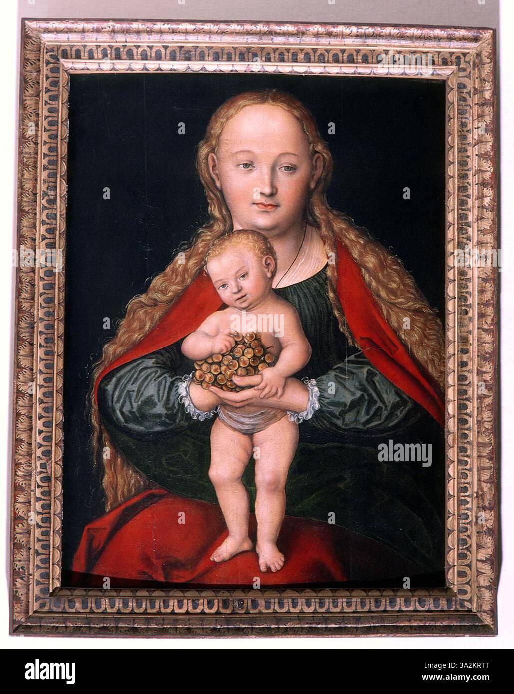 This painting by Lucas Cranach the Elder depicts the Madonna and Child, a common religious theme ...