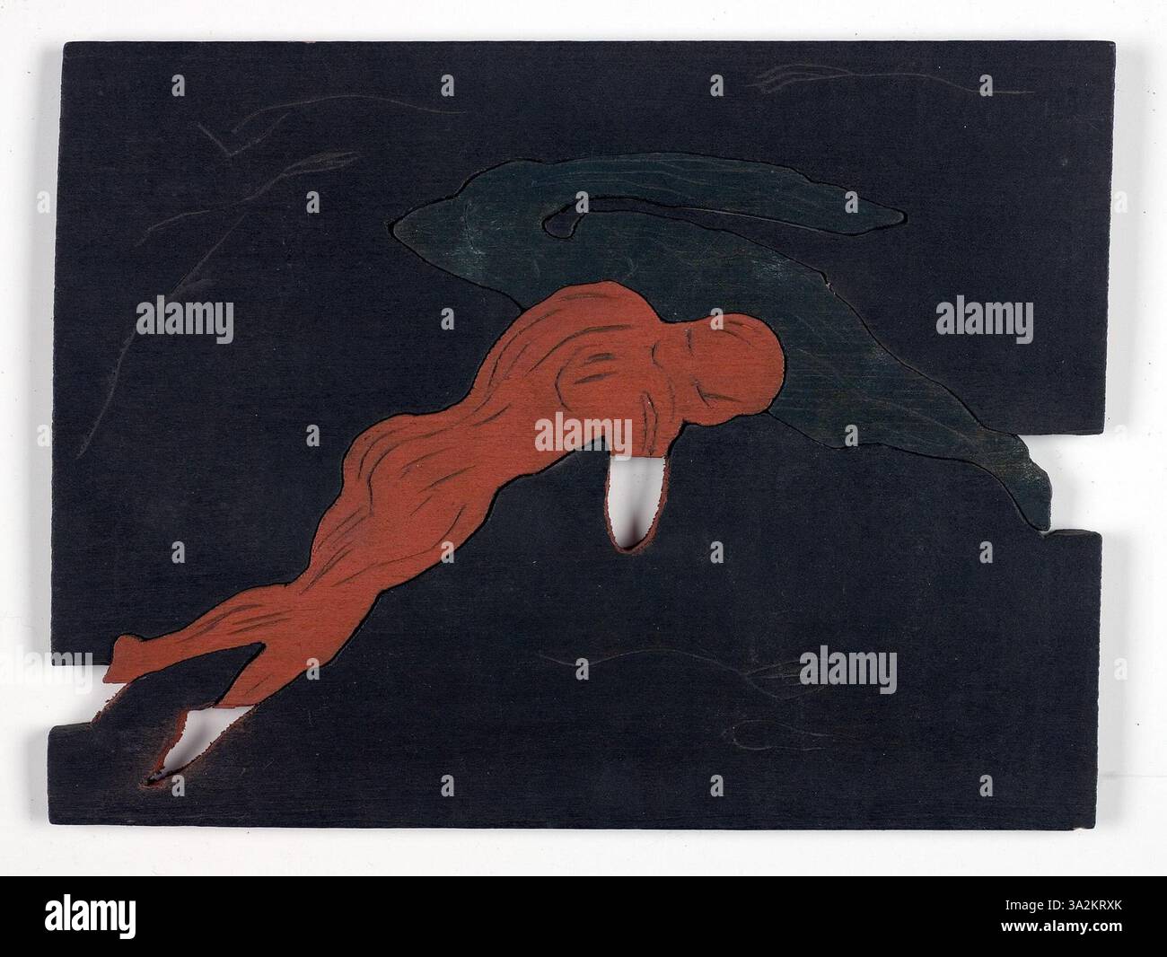 This abstract painting, 'Encounter in Space', depicts a dynamic and ...