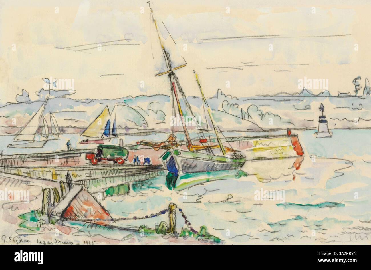 In this 1925 painting, Signac depicts a sailboat docked at the quay in ...