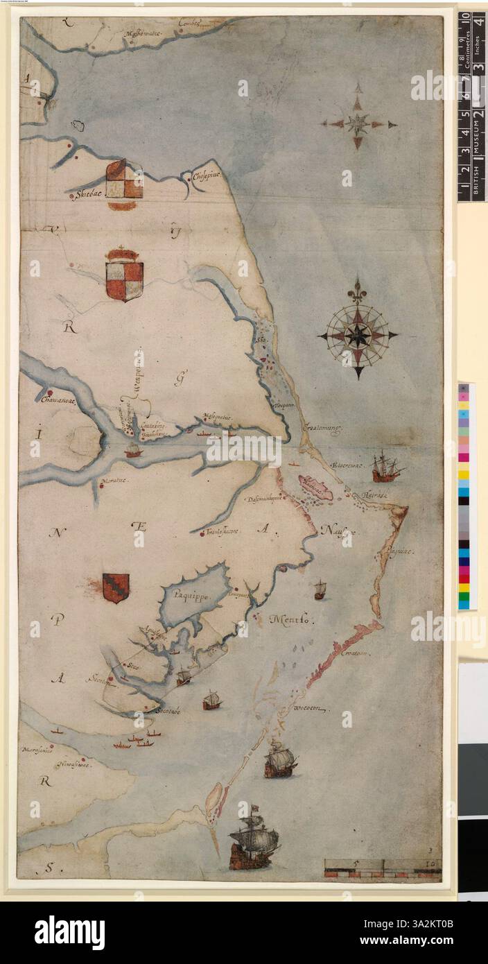 This 1906 illustration by John White features 'La Virginea Pars,' a map ...