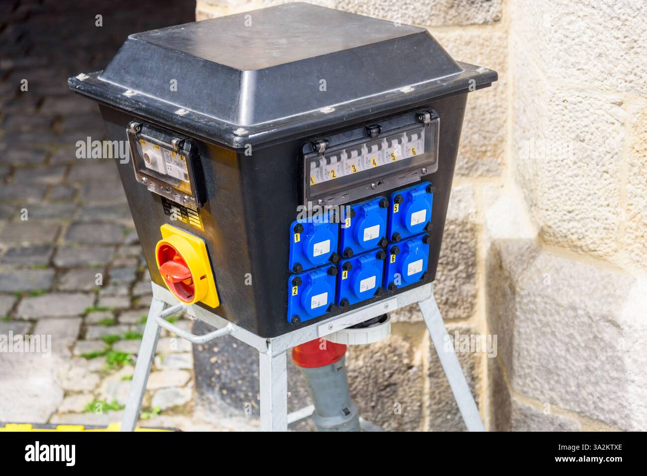 Close up of a portable electrical power distribution board Stock Photo ...