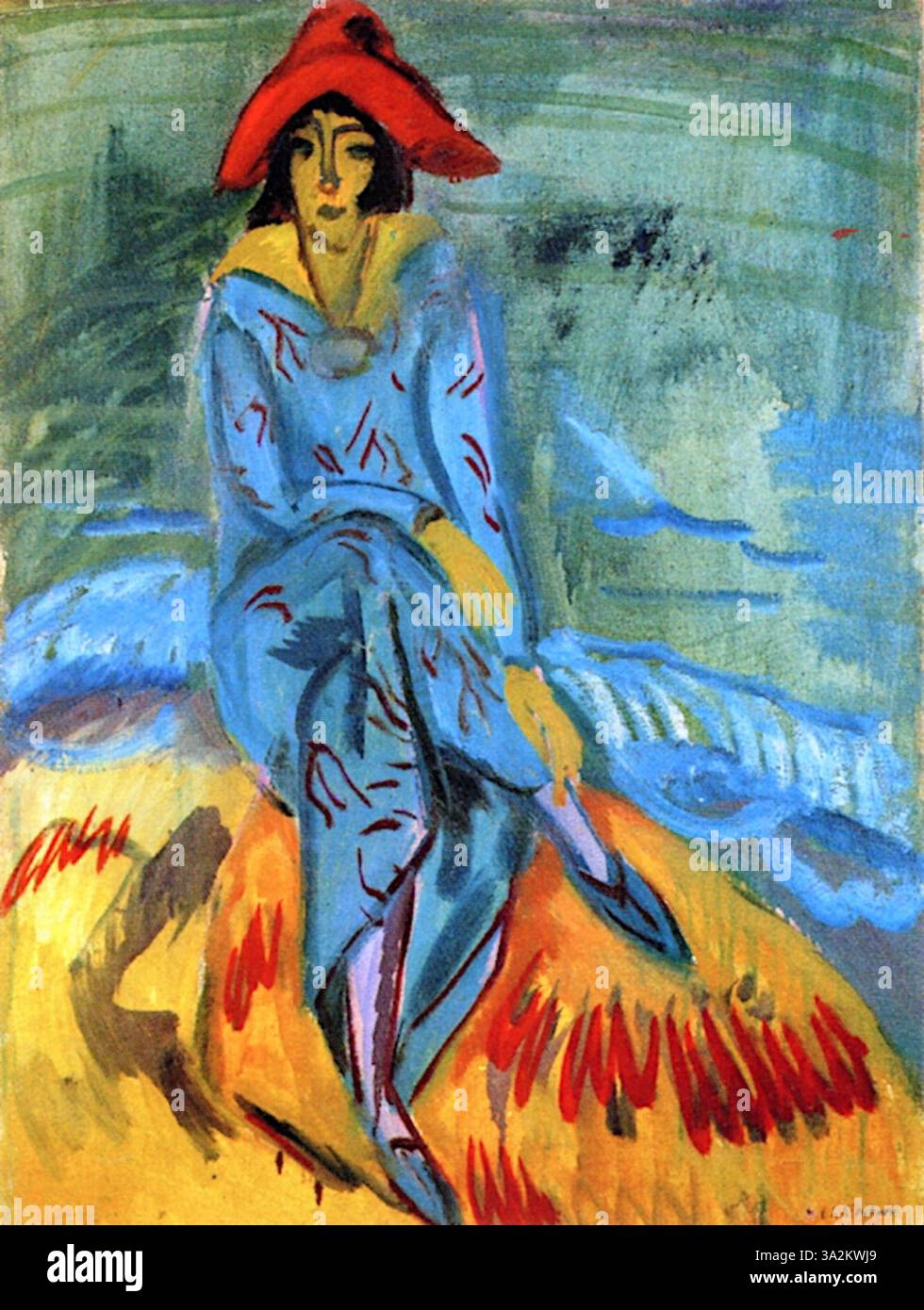 In 'Lady with Red Hat on the Shore,' Kirchner portrays a woman in ...