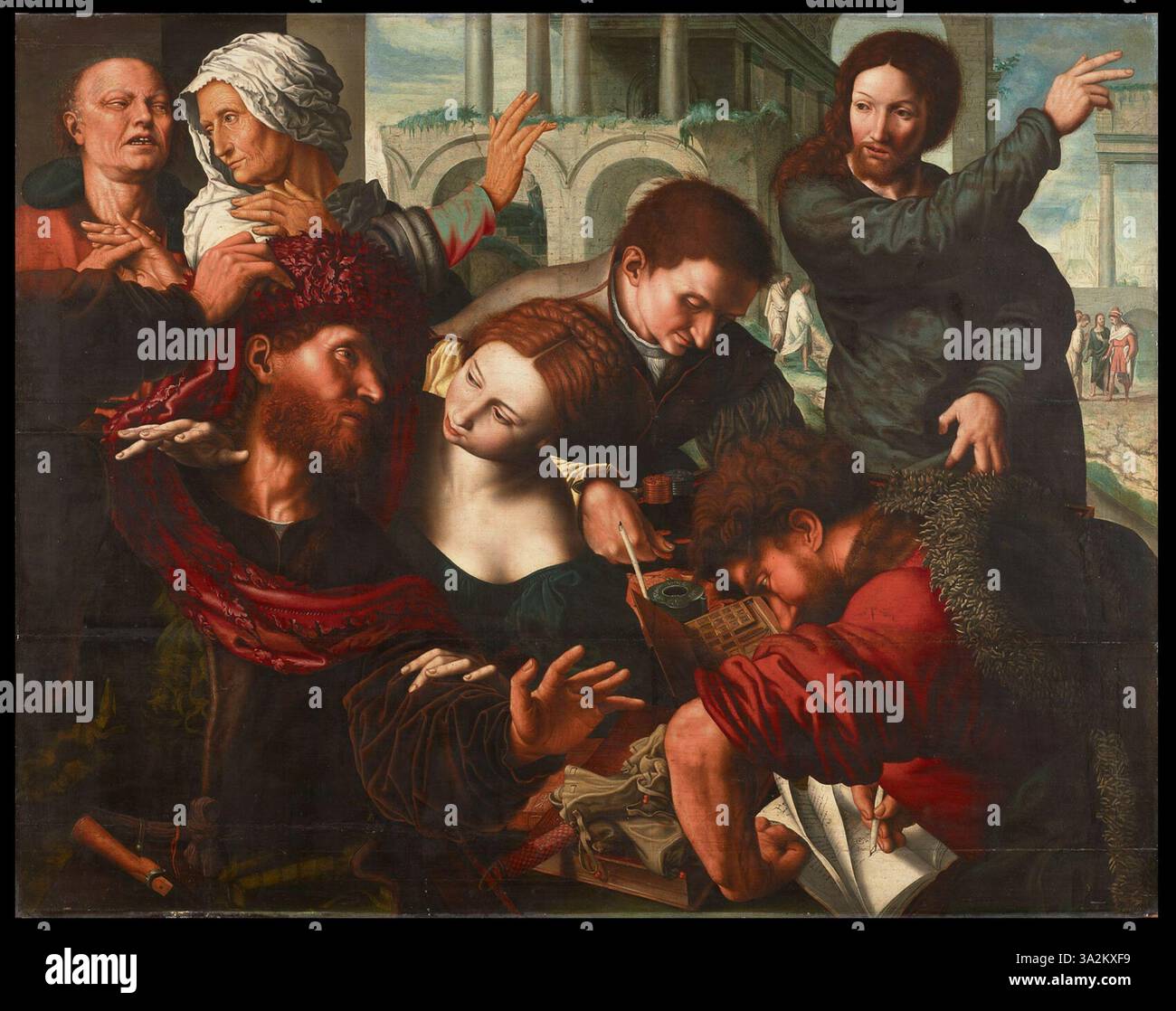 This depiction of the Calling of Saint Matthew, painted by Jan Sanders ...