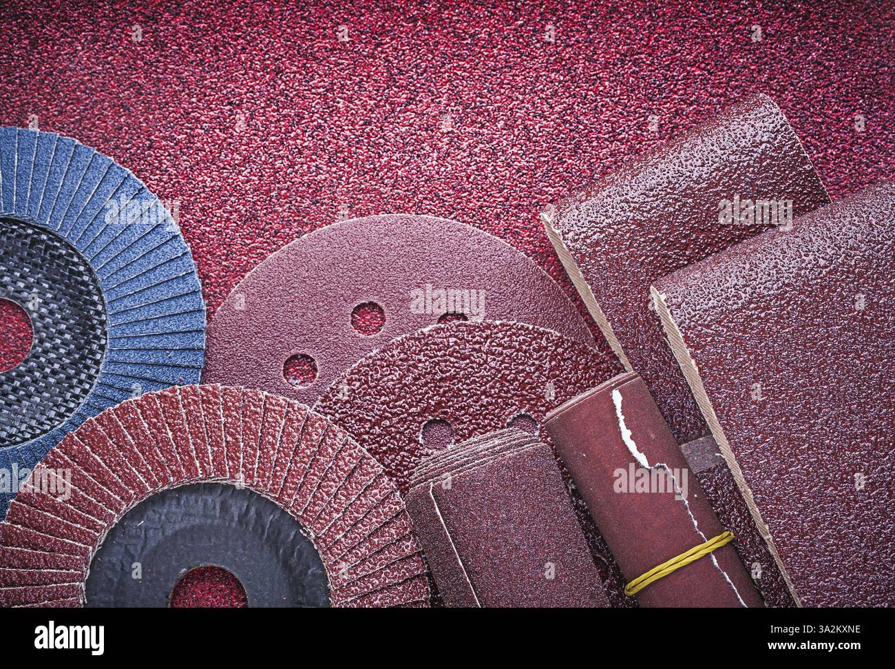 Set of abrasive equipment on polishing paper sheet Stock Photo - Alamy