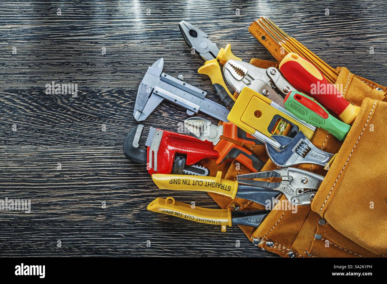 Set of leather tool belt construction tooling horizontal image Stock ...