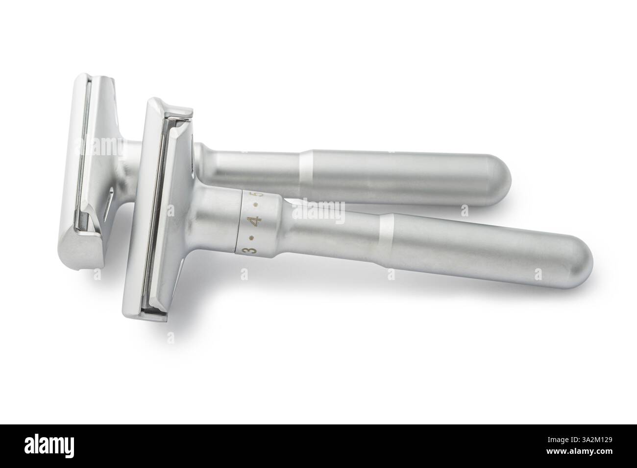 Two Chrome Metal Safety Razors Isolated Stock Photo - Alamy