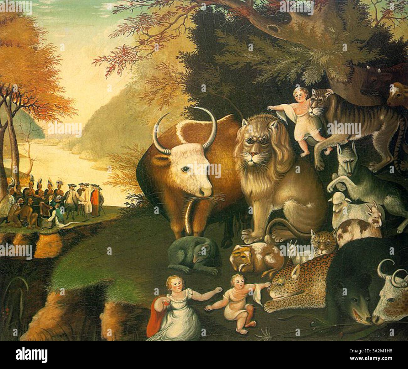 'Peaceable Kingdom' (1834) by Edward Hicks depicts a serene scene of ...