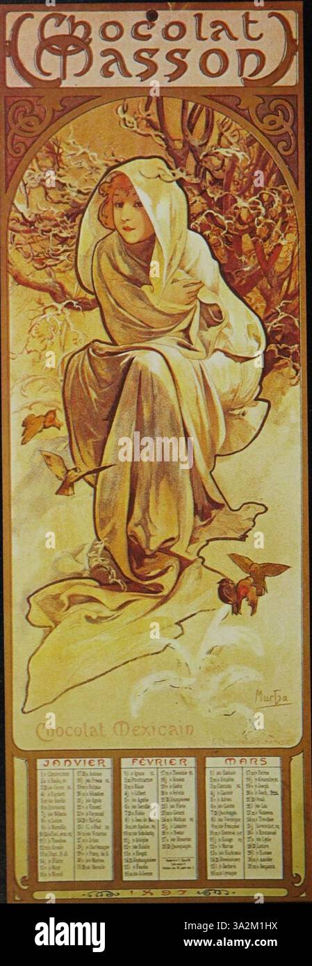 A print from Mucha's 'Bridges' series, depicting a stylized female ...