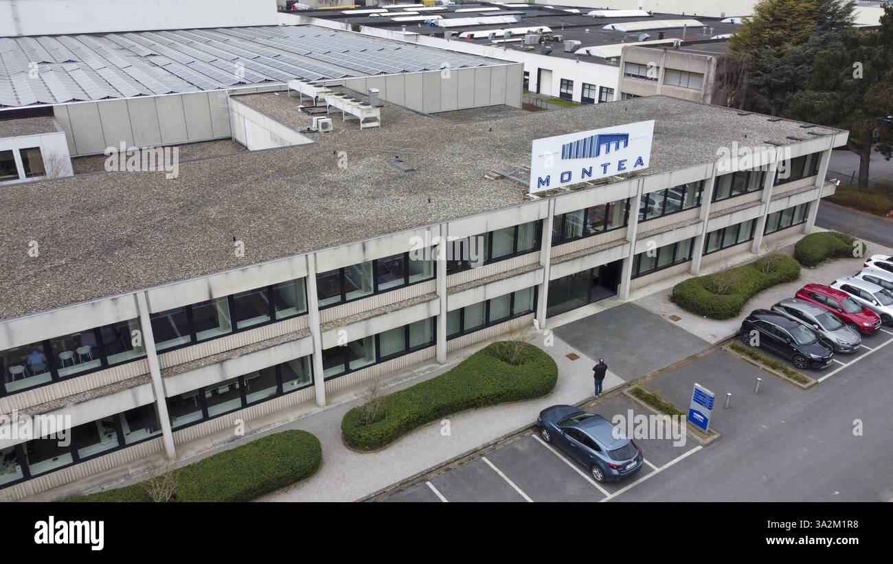 This aerial image shows the headquarters of Montea, developer and ...