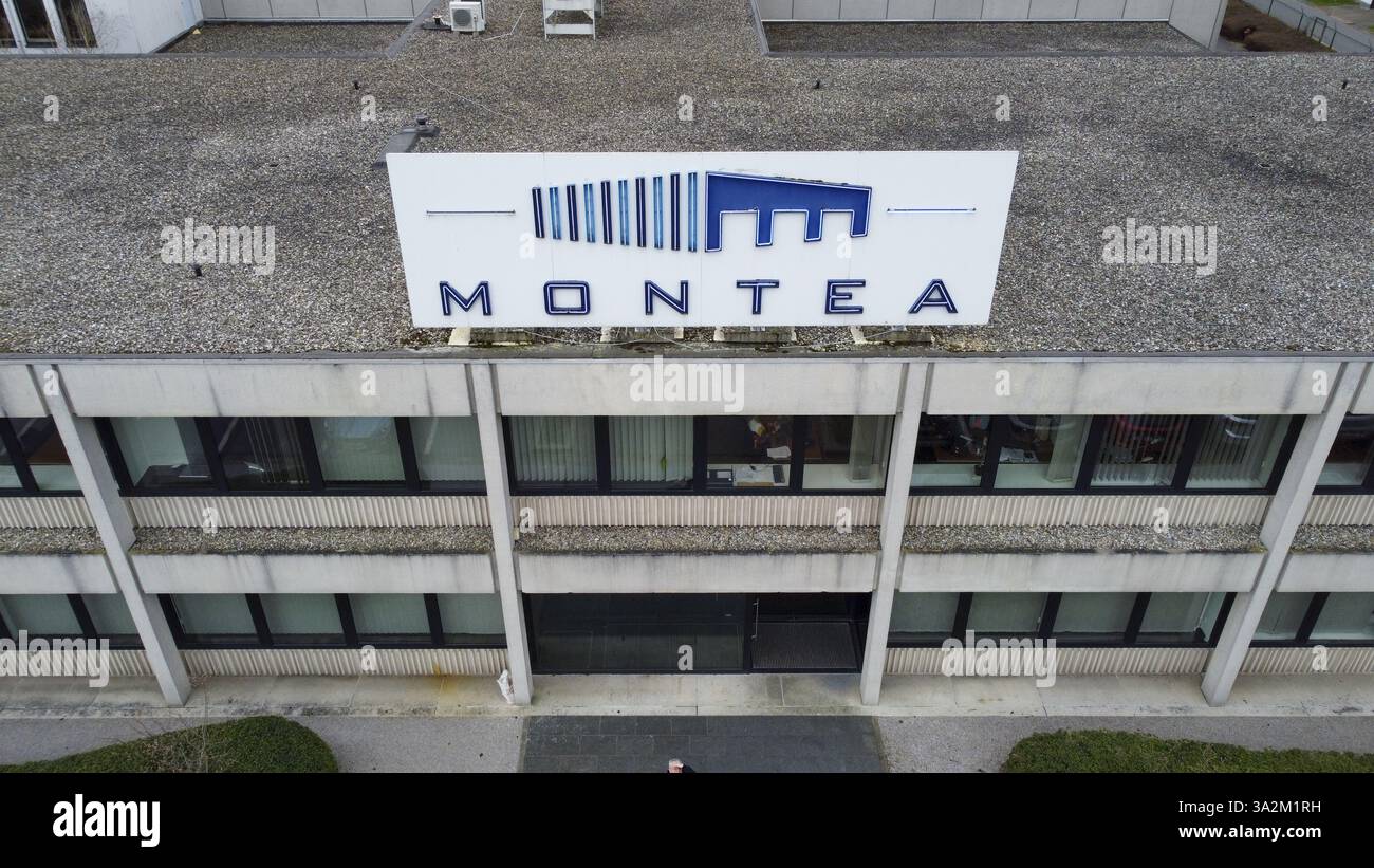 This aerial image shows the headquarters of Montea, developer and ...