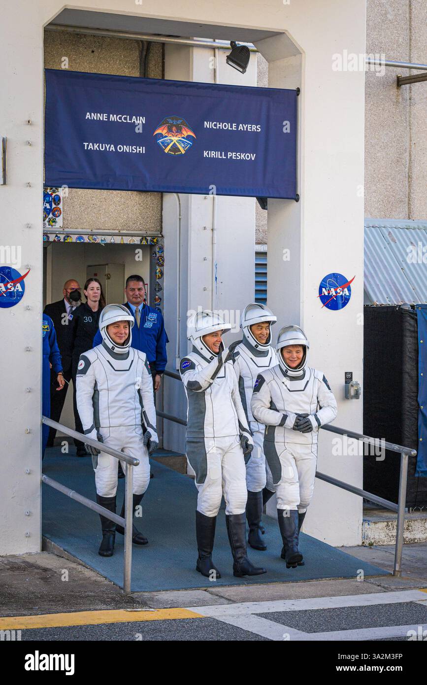 A SpaceX Falcon 9 rocket will launch three astronauts and a cosmonaut ...