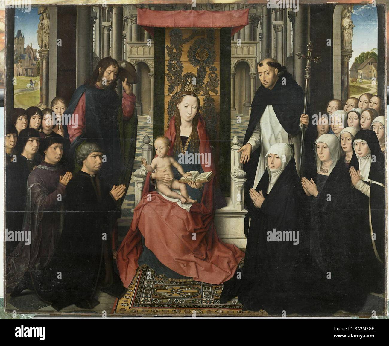 This painting by Hans Memling depicts the Virgin and Child flanked by ...