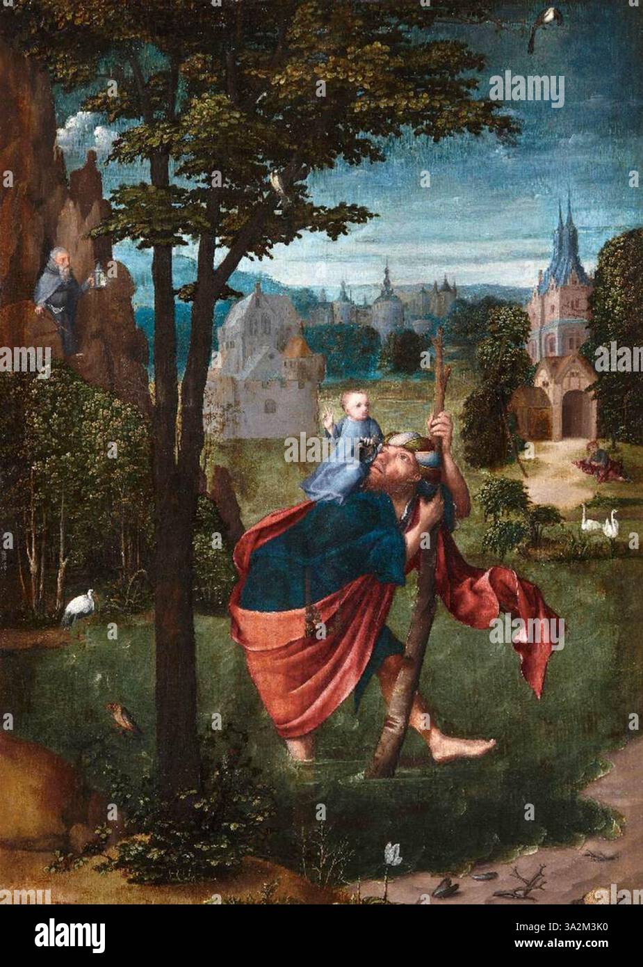 This artwork portrays St. Christopher, the patron saint of travelers ...