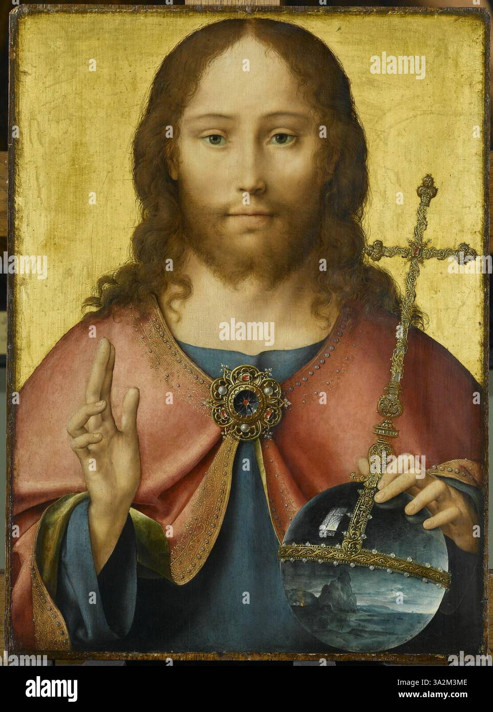 'Salvator Mundi' by Joos van Cleve, painted between 1516 and 1518, depicts Christ as the Savior ...