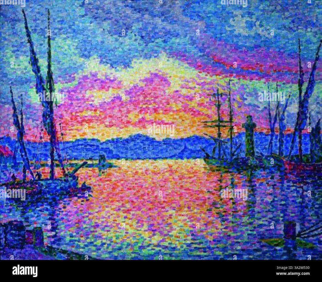 Paul Signac’s painting 446 captures a serene coastal scene, focusing on ...