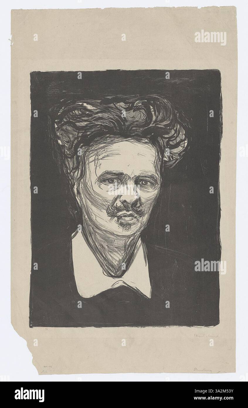 In this artwork, Edvard Munch portrays August Strindberg with emphasis ...
