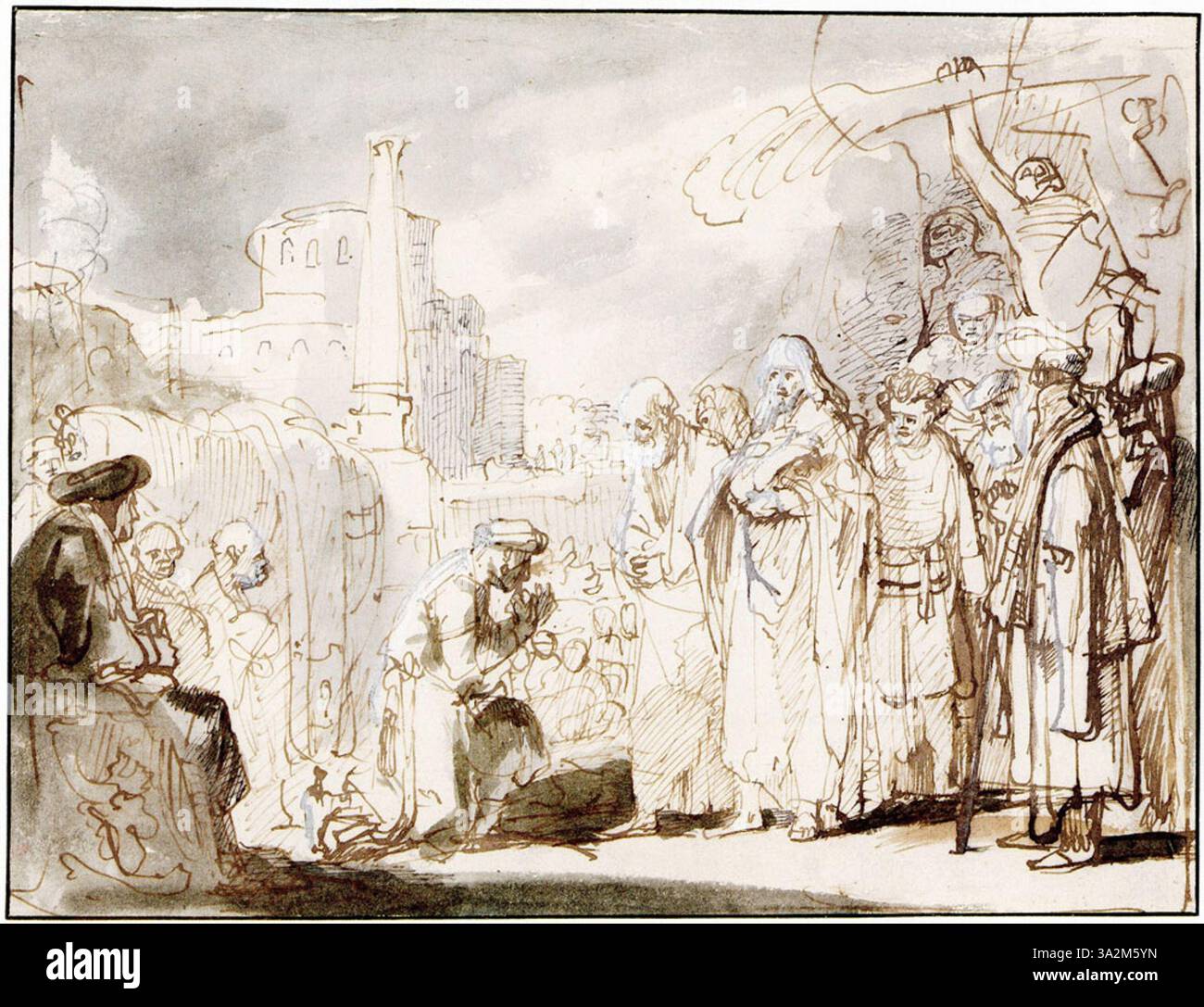 Benesch 0077 is a detailed study by Rembrandt showcasing a figure with ...