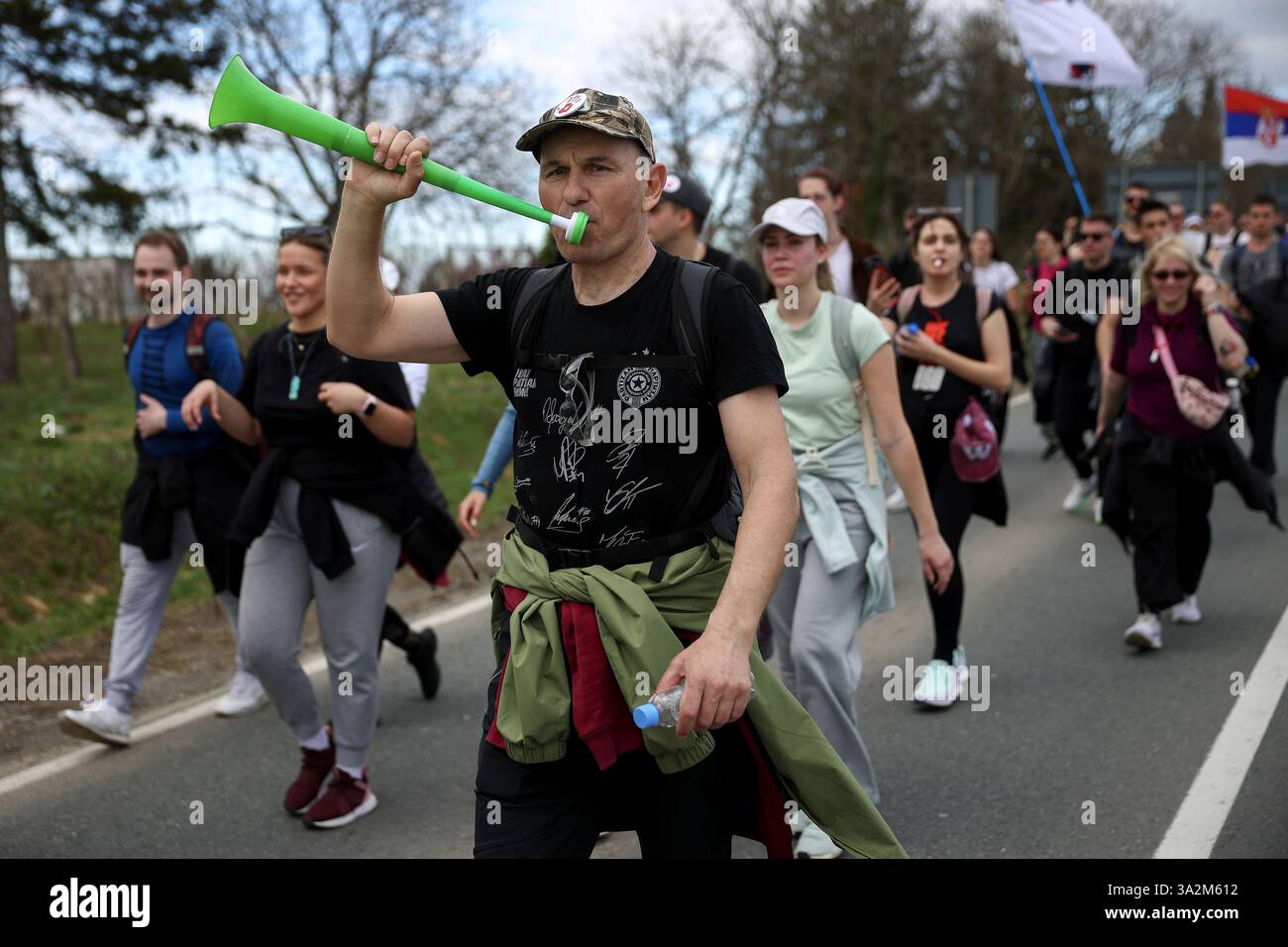 Anti-government protester, who are on a march to Belgrade for a joint ...