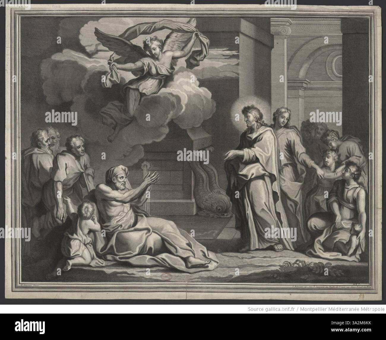 Jésus et le paralytique by Jean-Baptiste Bonnart shows the biblical ...