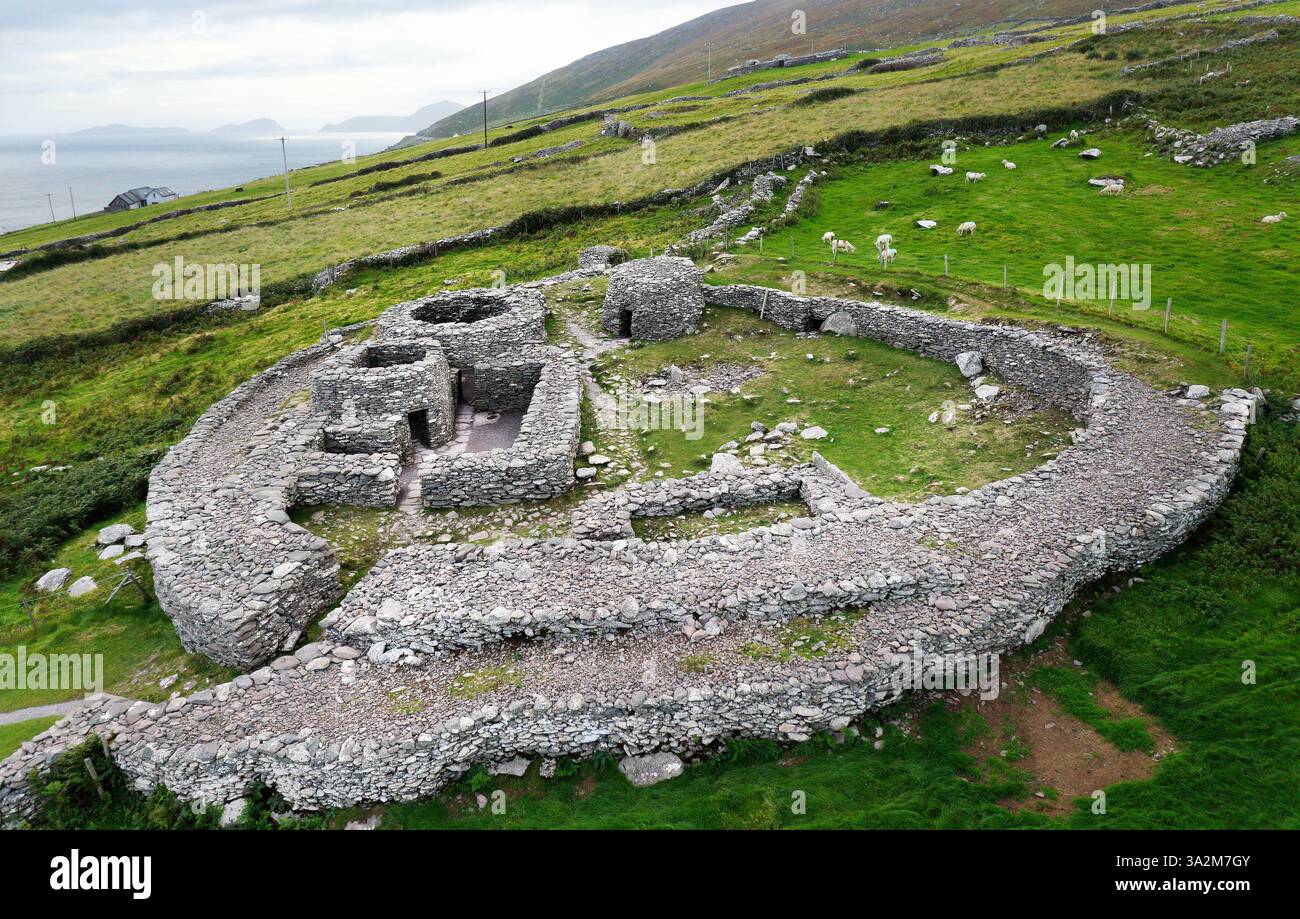 Beehive huts and cashel known as Caherconnor. Part of Fahan Group of ...