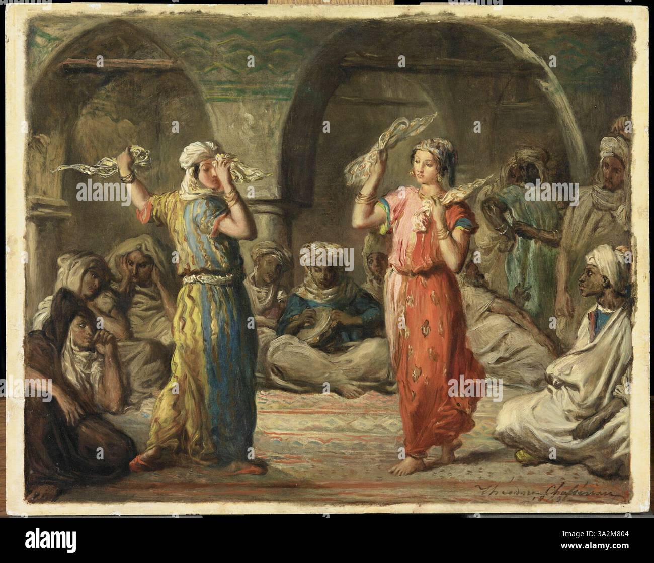 This painting depicts Moorish dancers performing the handkerchief dance ...
