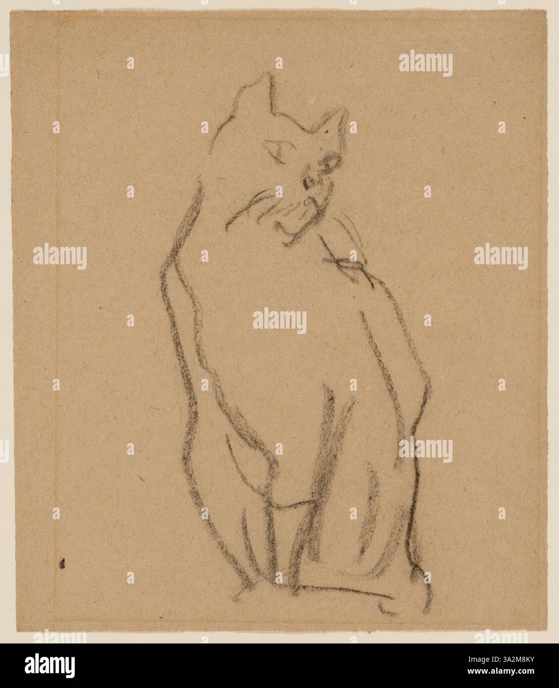 This artwork by Gwen John depicts a cat in a peaceful, seated pose. The ...