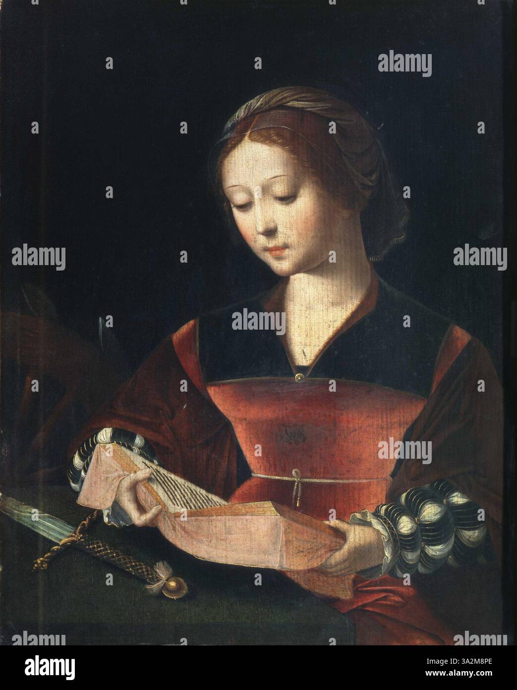 This portrait depicts Saint Catherine, with typical Renaissance ...