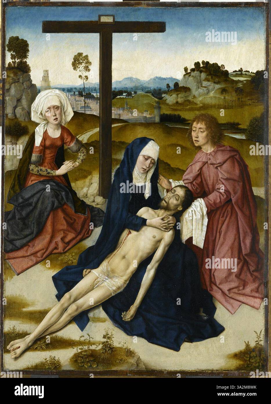 This work, titled 'The Lamentation over the Dead Christ', created between circa 1425-1475 ...