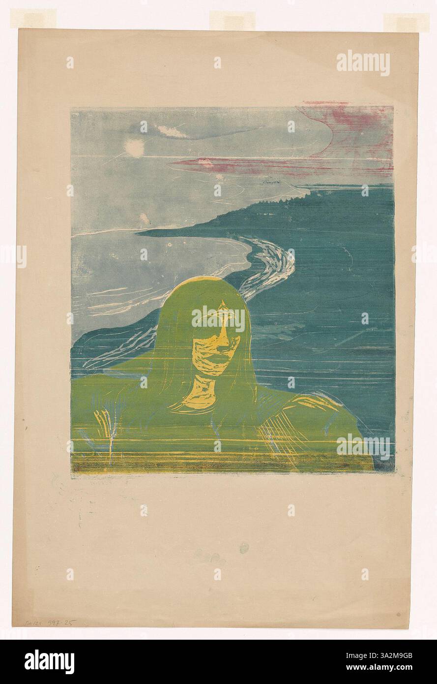 In this artwork, Munch depicts a woman’s head resting against the shore ...