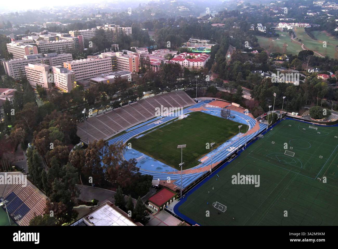 A general overall aerial view of Drake Stadium track on the campus of ...
