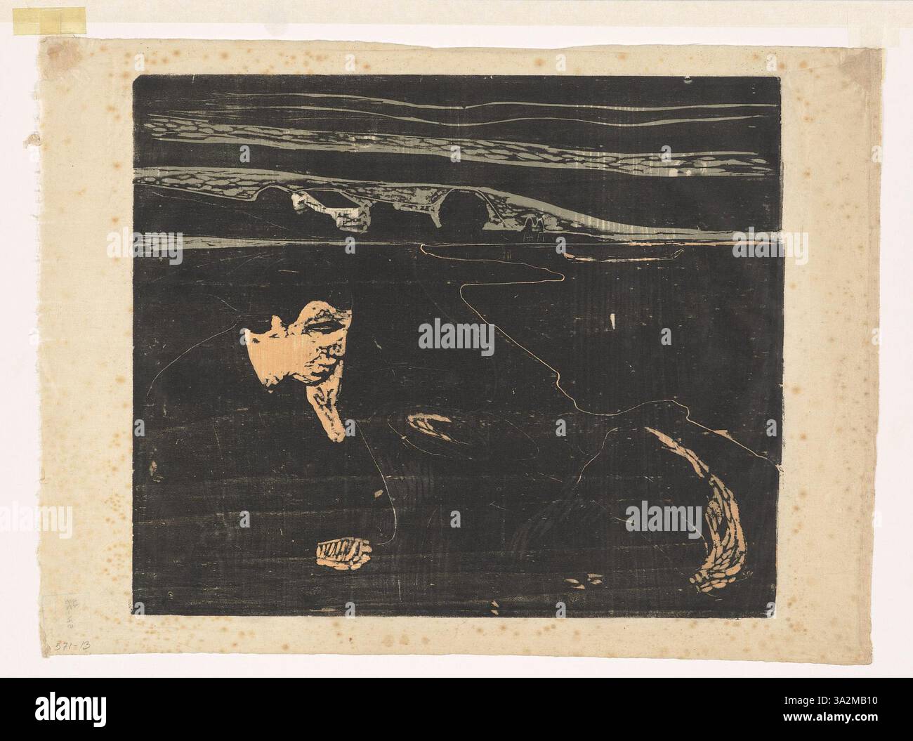 This version of 'Evening. Melancholy I' by Edvard Munch features a lone figure surrounded by ...