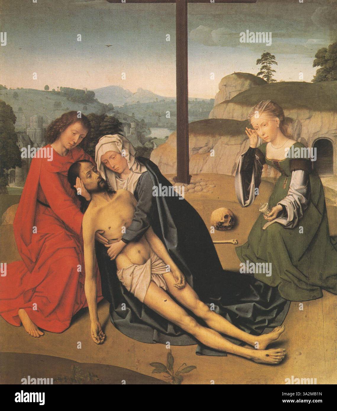 Gerard David's painting, The Lamentation, shows the sorrowful scene of Christ’s body being ...