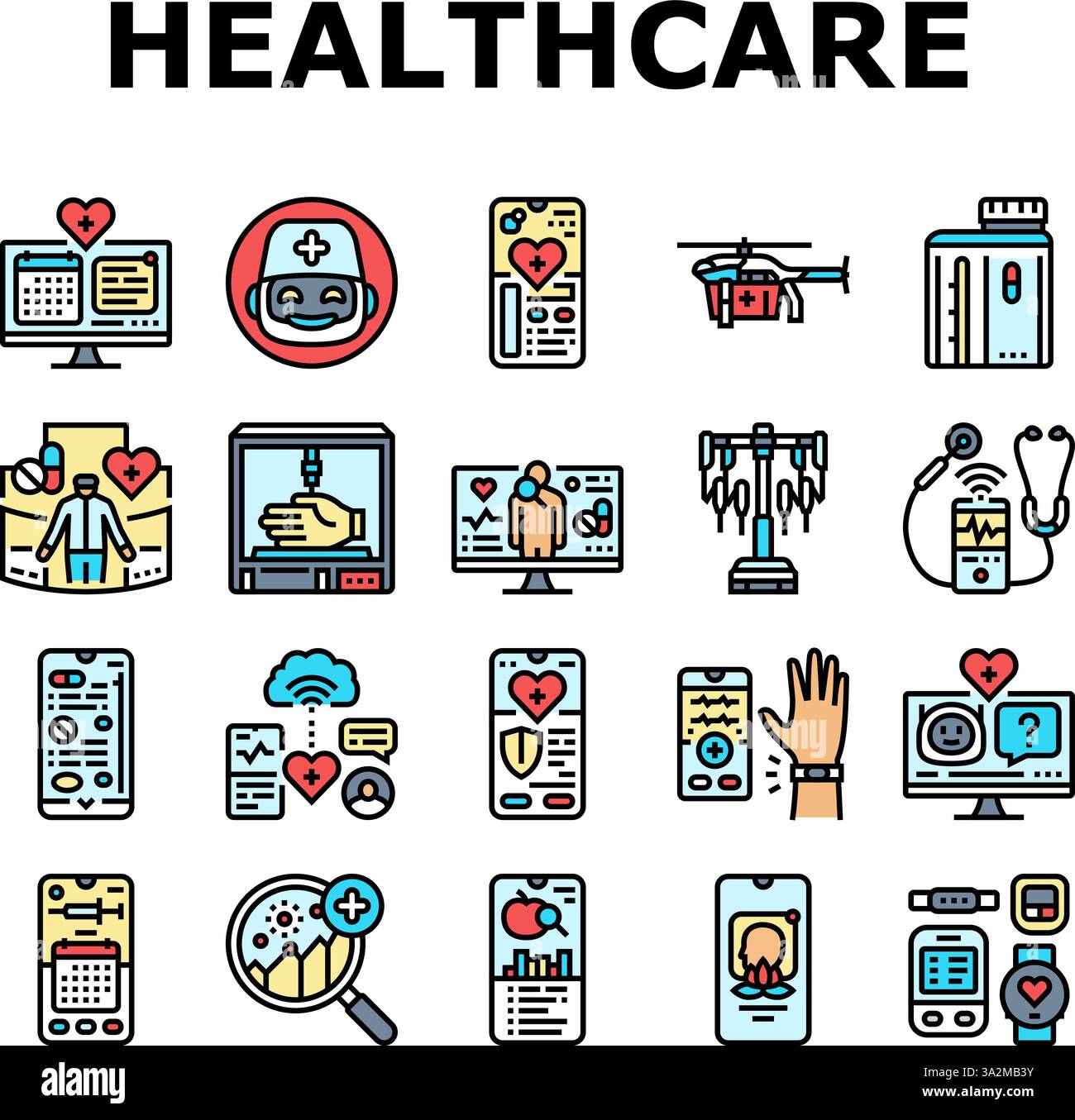 healthcare innovations ai robotics icons set vector Stock Vector Image ...