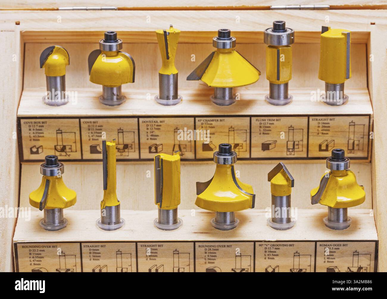 Set of roundover router bits for woodworking construction concept Stock ...