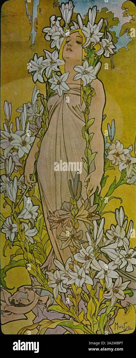 'Bridges, P11' by Alphonse Mucha showcases stylized human forms ...