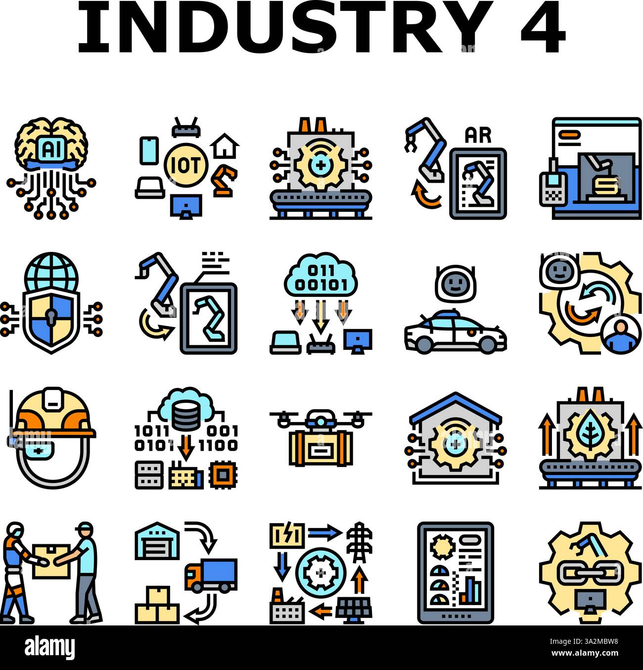 industry 4.0 automation robotics icons set vector Stock Vector Image ...